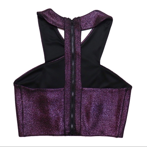 Express | Tops | Express Metallic Holiday Purple Crop Top | Poshmark